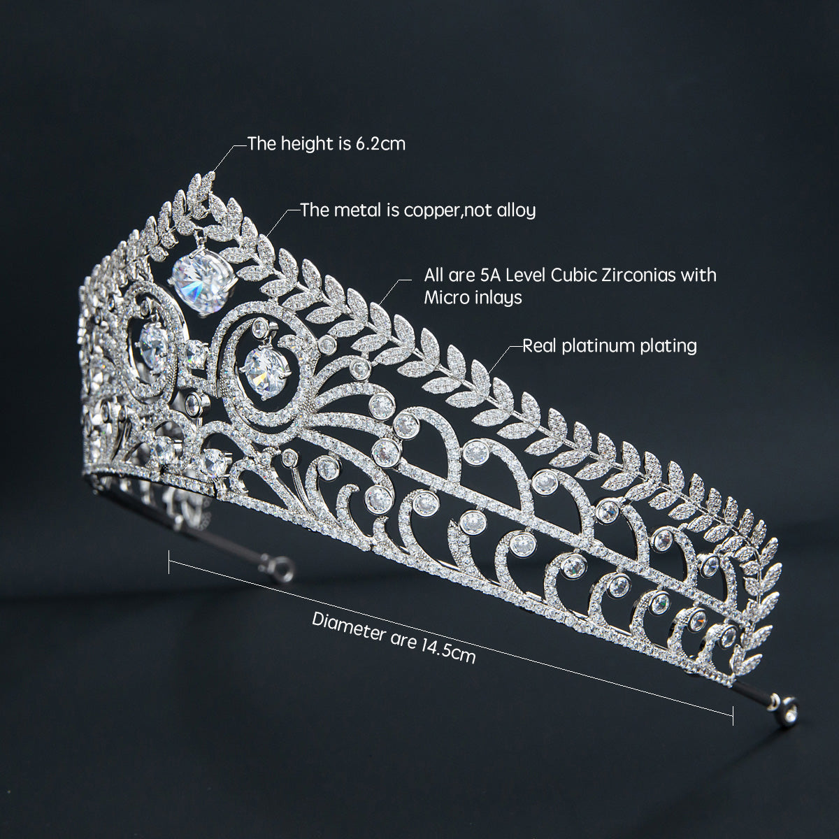 Zirconia Royal Replica Tiara for Wedding,Crystal Leaves Tiaras for Bri ...