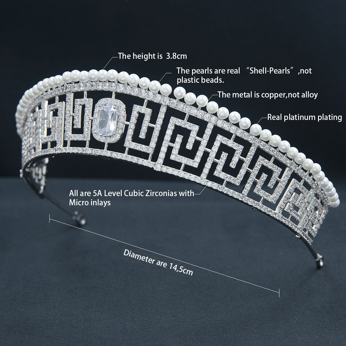 Cubic Zirconia Classic Tiara for Wedding,Pearls Crystal Tiaras Diadem ...
