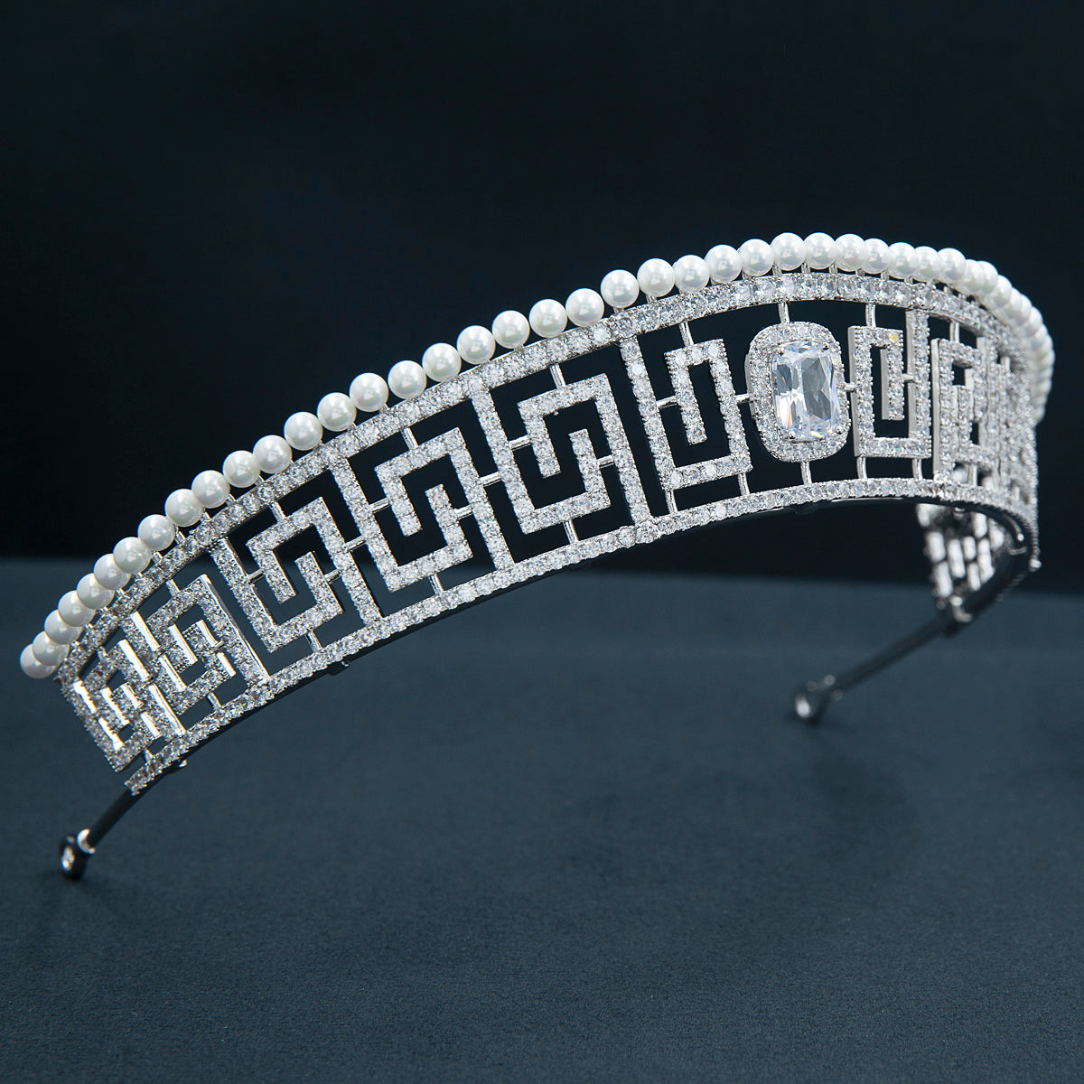 Cubic Zirconia Classic Tiara for Wedding,Pearls Crystal Tiaras Diadem ...